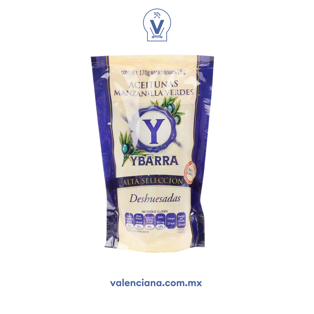 Aceitunas sin Hueso en Bolsa Ybarra 170 gr – LaValencianaMX